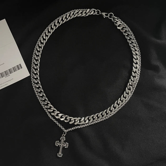 KAMI STYLE CROSS DOUBLE CHAIN NECKLACE – STREETS OF KAMI