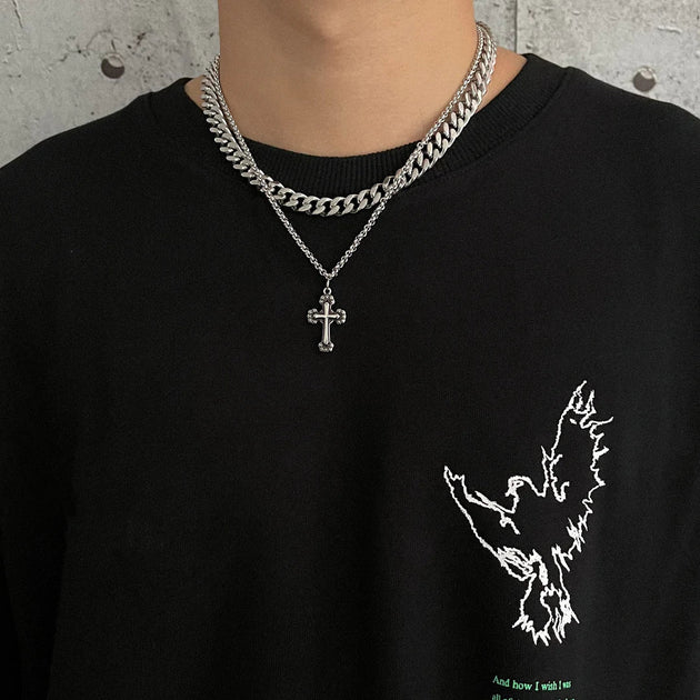 KAMI STYLE CROSS DOUBLE CHAIN NECKLACE – STREETS OF KAMI